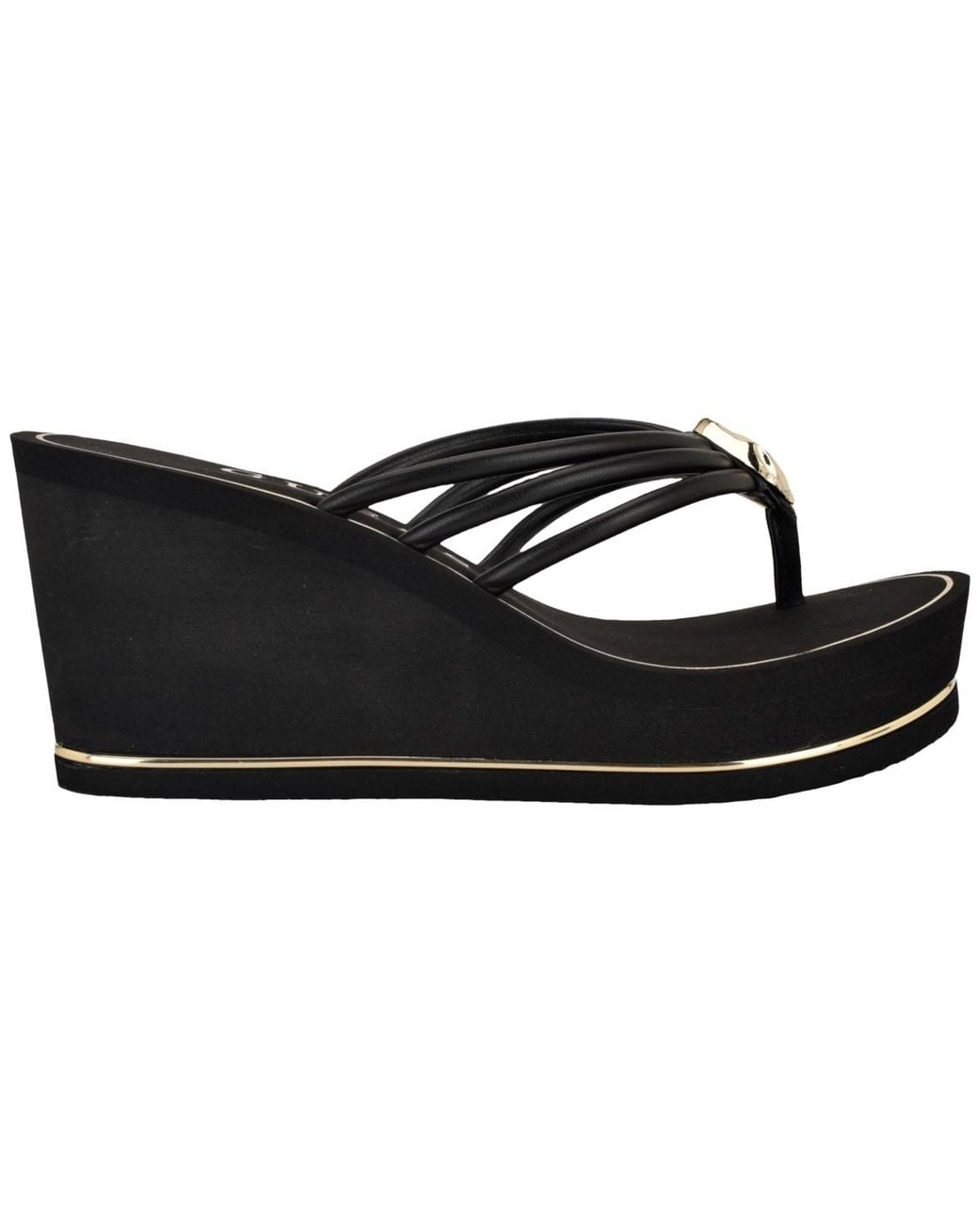 Guess Sabrie Ornamented Round Toe Wedge Sandals in Black | Lyst