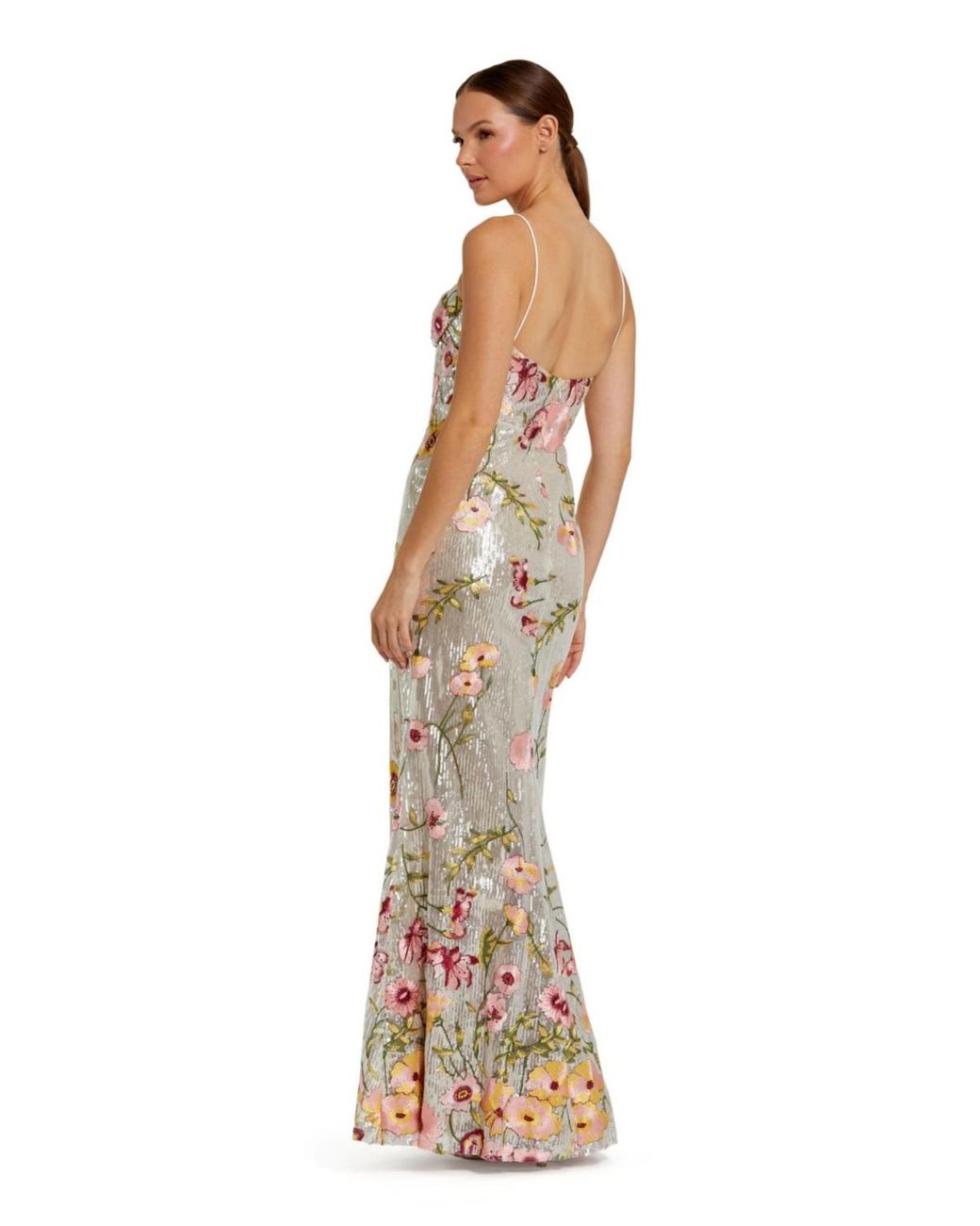 Mac Duggal Sleeveless Bustier Floral Applique Gown in Metallic | Lyst
