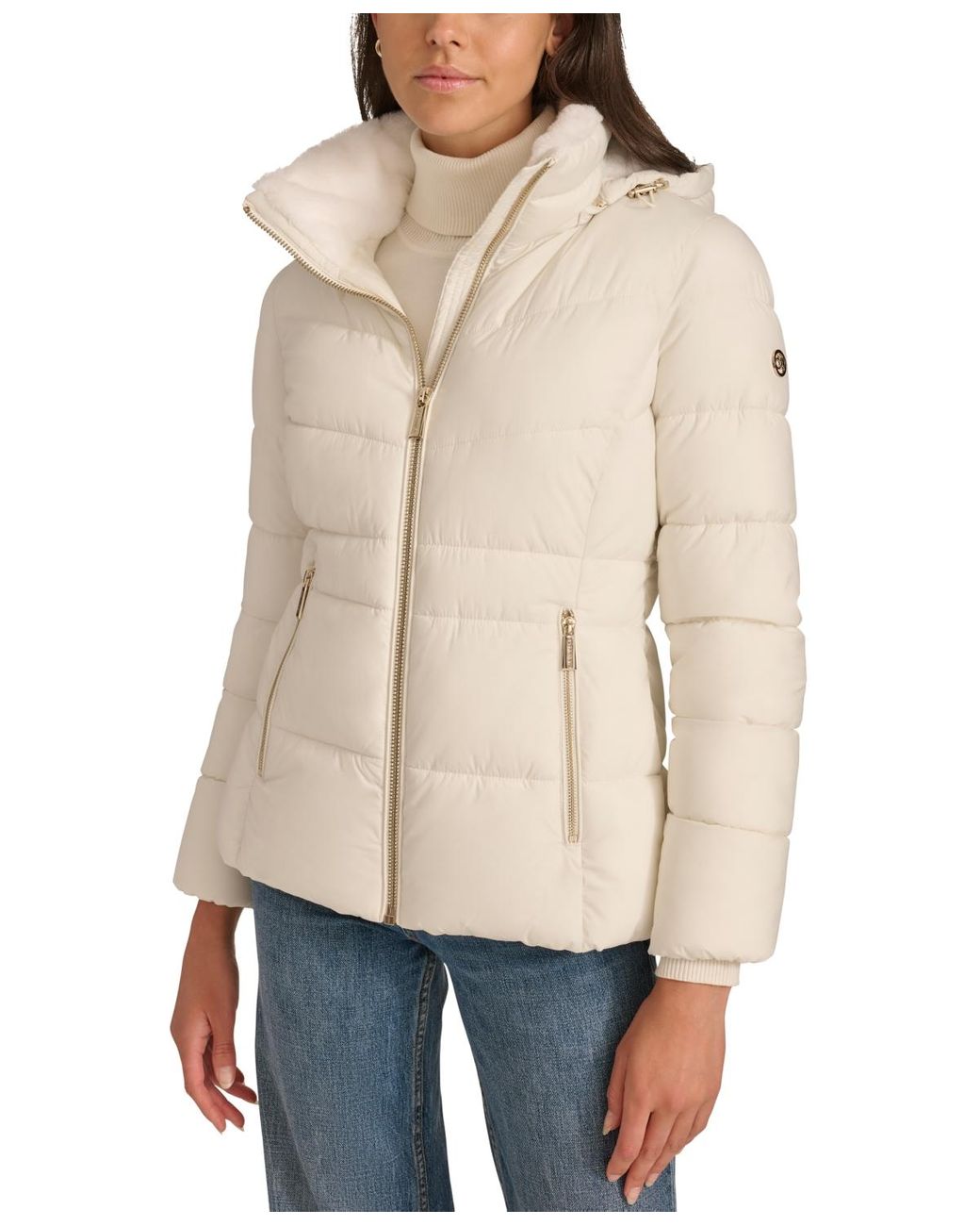 Calvin Klein Faux-fur-lined Hooded Puffer Coat in Natural | Lyst