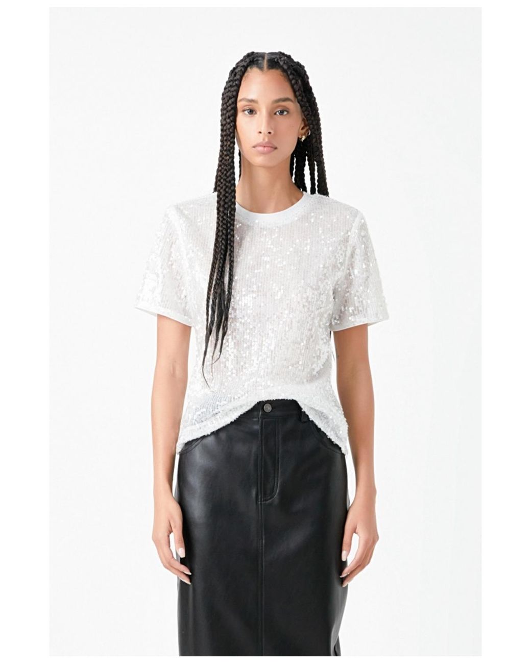Grey Lab Sequin Shoulder Padded Top in White | Lyst