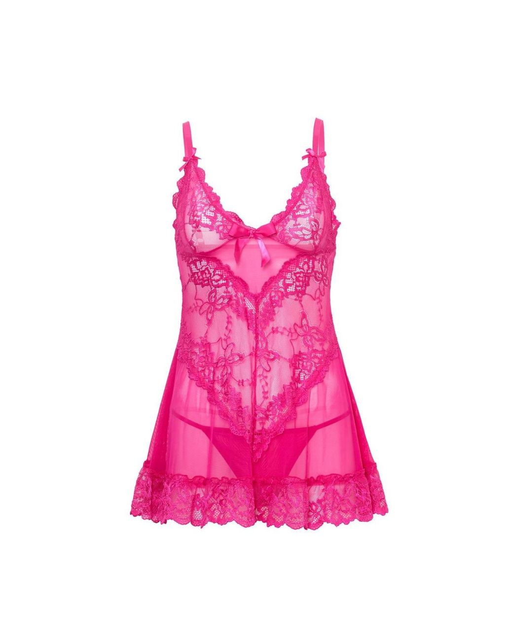 Oh La La Cheri Valentine Soft Cup Ruffle Hem Lace Babydoll in Pink | Lyst