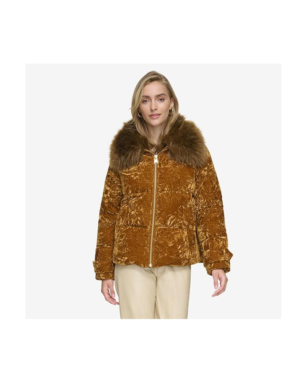 Andrew Marc Black Label Charleroi Crushed Velvet Down Puffer in Brown ...