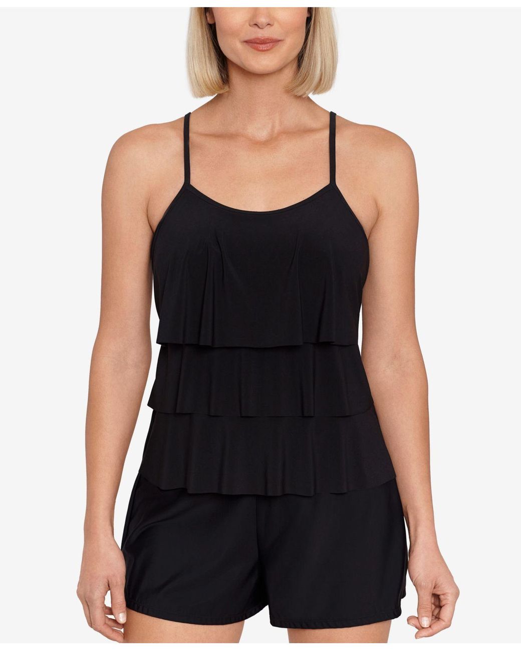 Swim Solutions Triple Tier Tankini Top And Swim Shorts Created For Macy