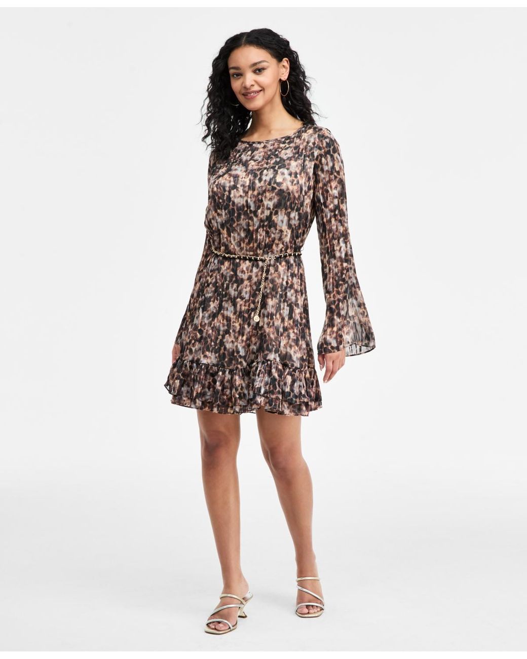 Guess Long-sleeve Ilenia Pleated Dress in White | Lyst