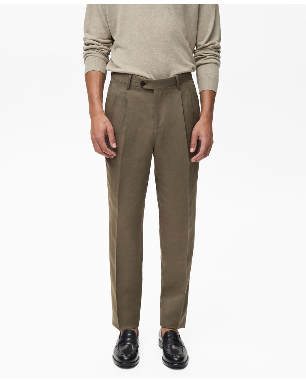 Mango Slim-fit Pleated Linen Pants in Natural for Men | Lyst