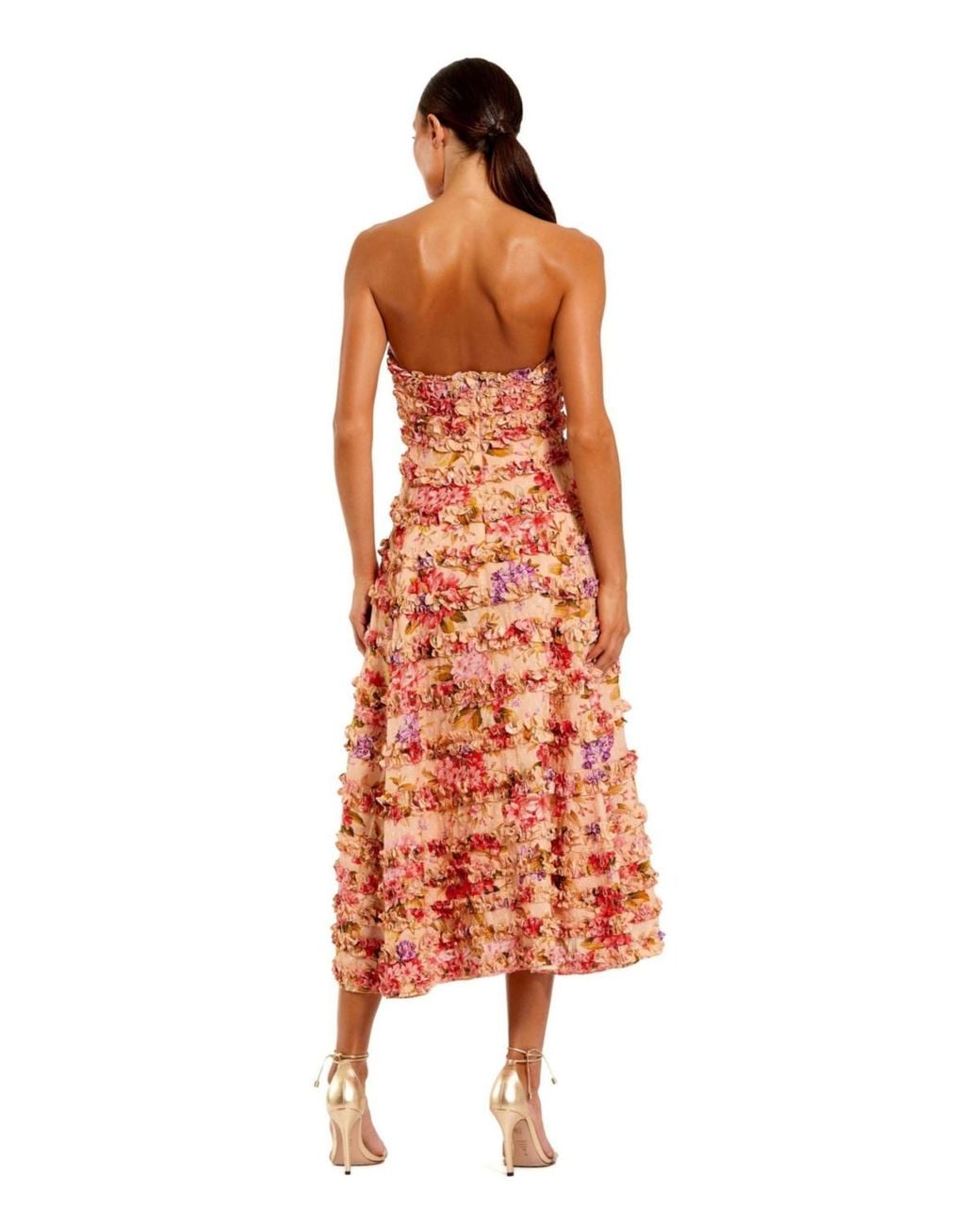 Mac Duggal Pink Ruffle Strapless Ankle Cotton Dress in Orange | Lyst