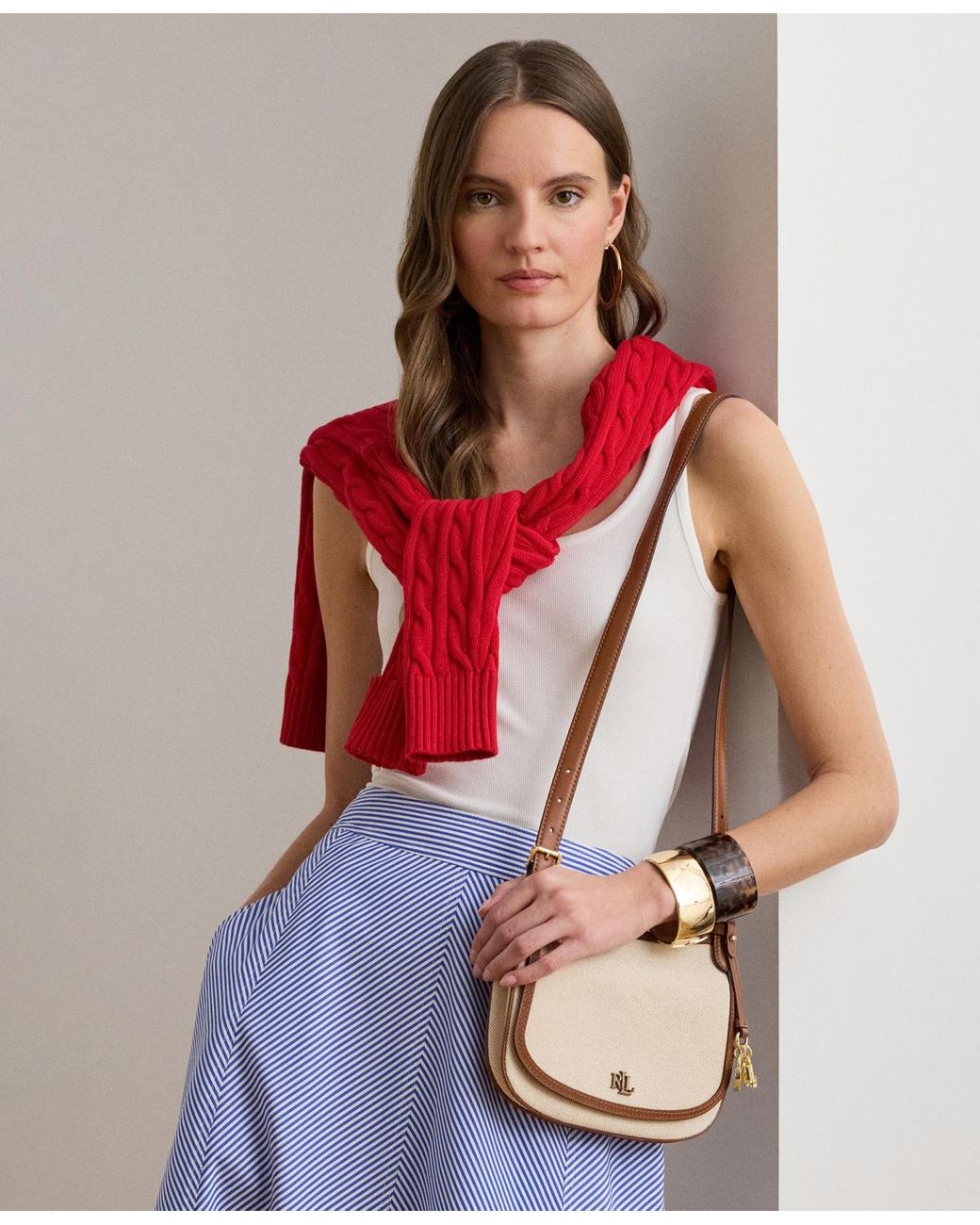 Ralph Lauren Canvas Medium Marcy Crossbody Bag in Brown | Lyst