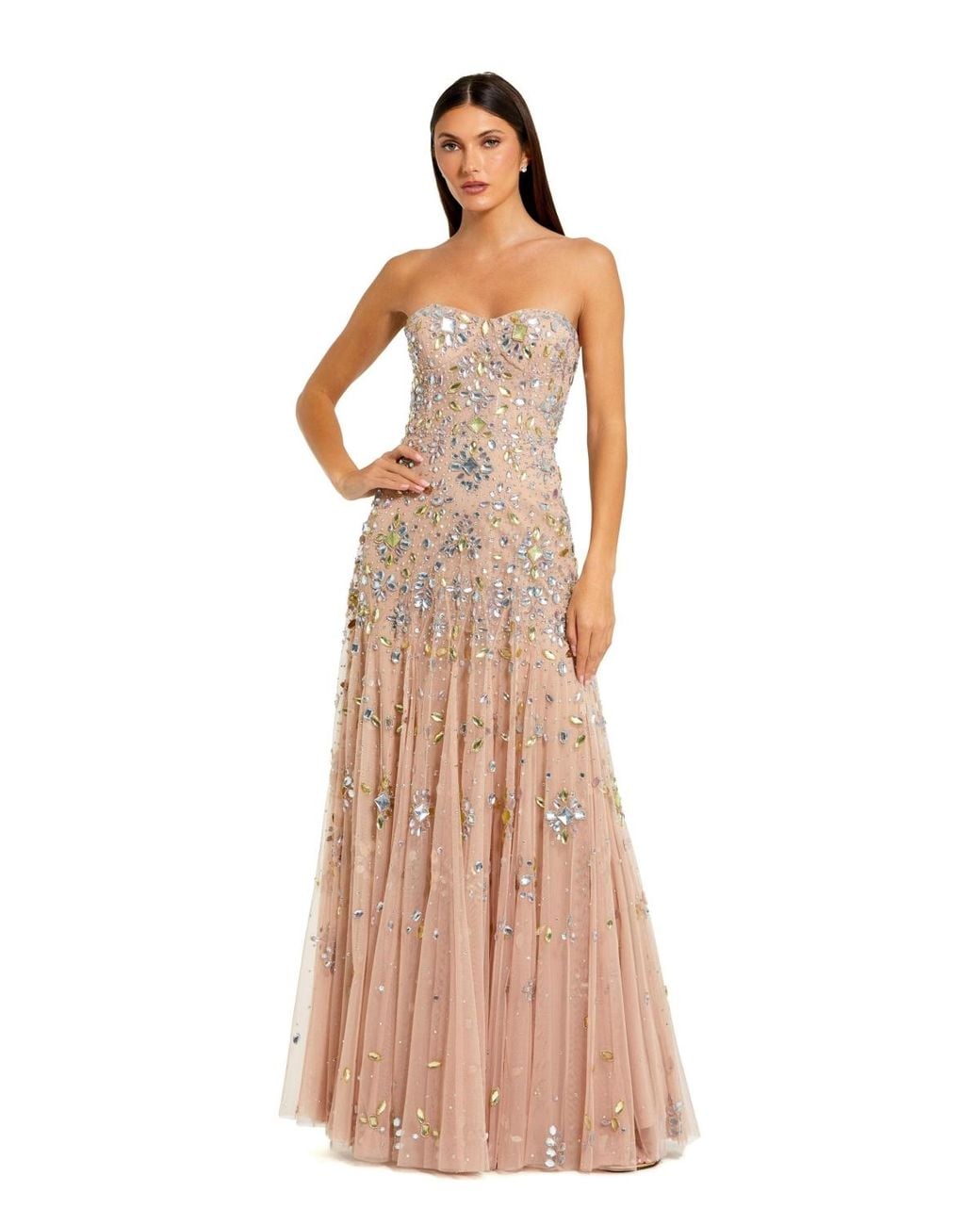 Mac Duggal Strapless Sweetheart Embellished Net Gown | Lyst