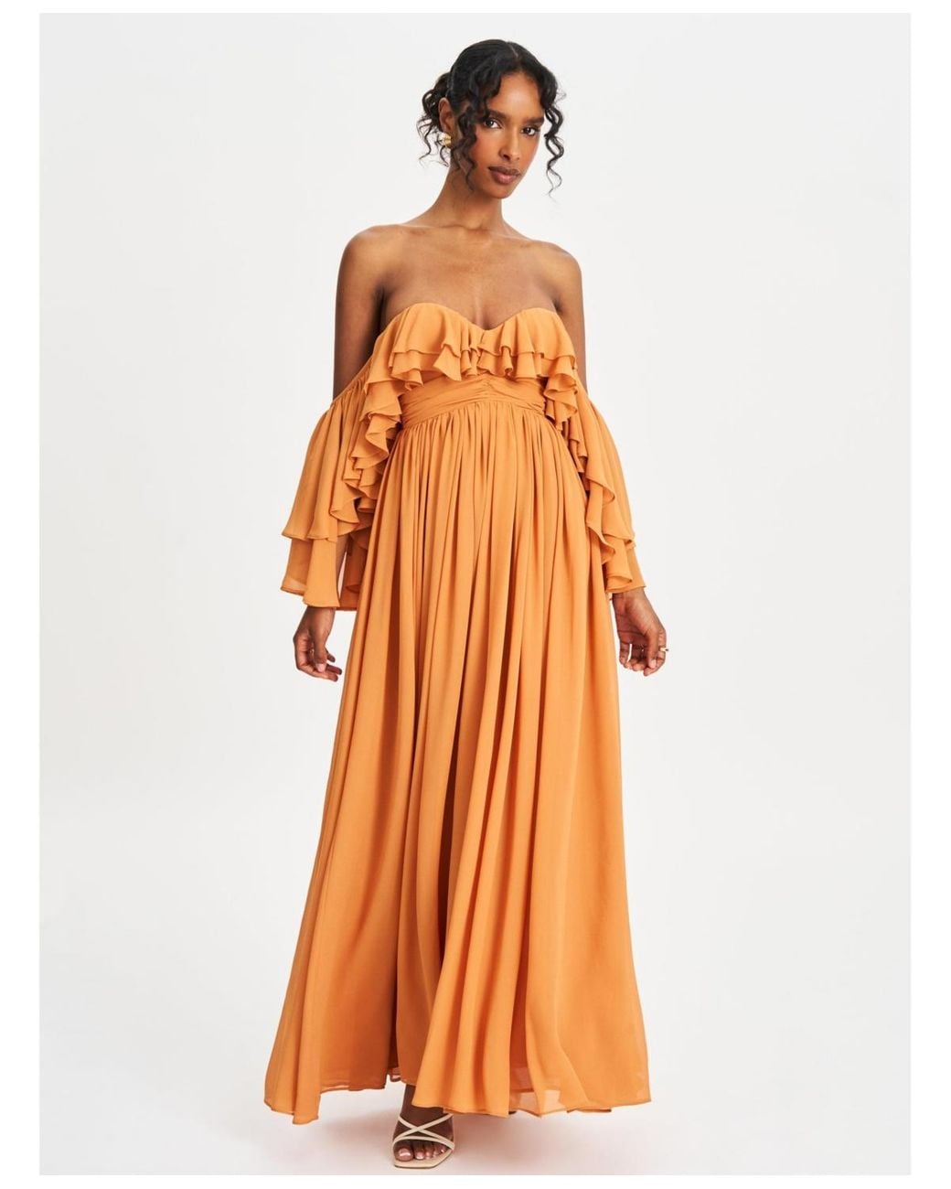 Miss Circle Kaela Brickwork Off Shoulder Chiffon Maxi Dress in Orange ...