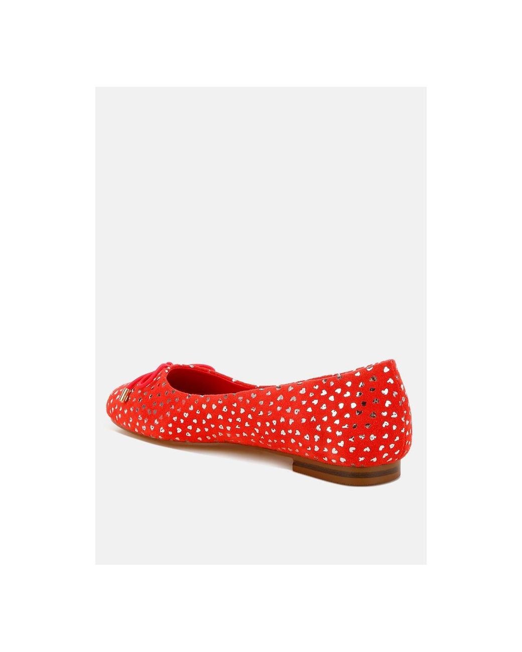 Rag & Co Apollon Bow Detail Embossed Suede Ballerinas in Red | Lyst