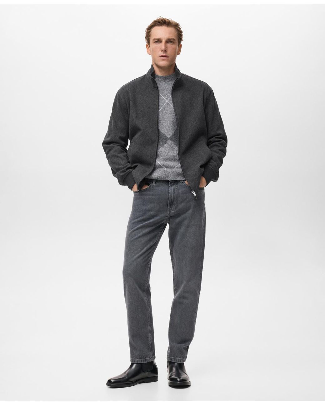 Mango Regular-fit Zipper Jacket in Gray for Men | Lyst