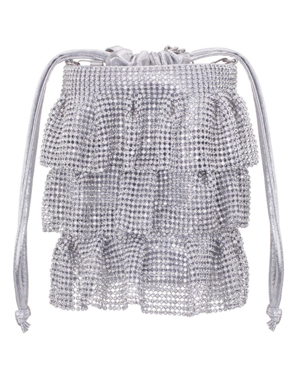 Nina 4 Tired Crystal Mesh Pouch Bag in Gray | Lyst