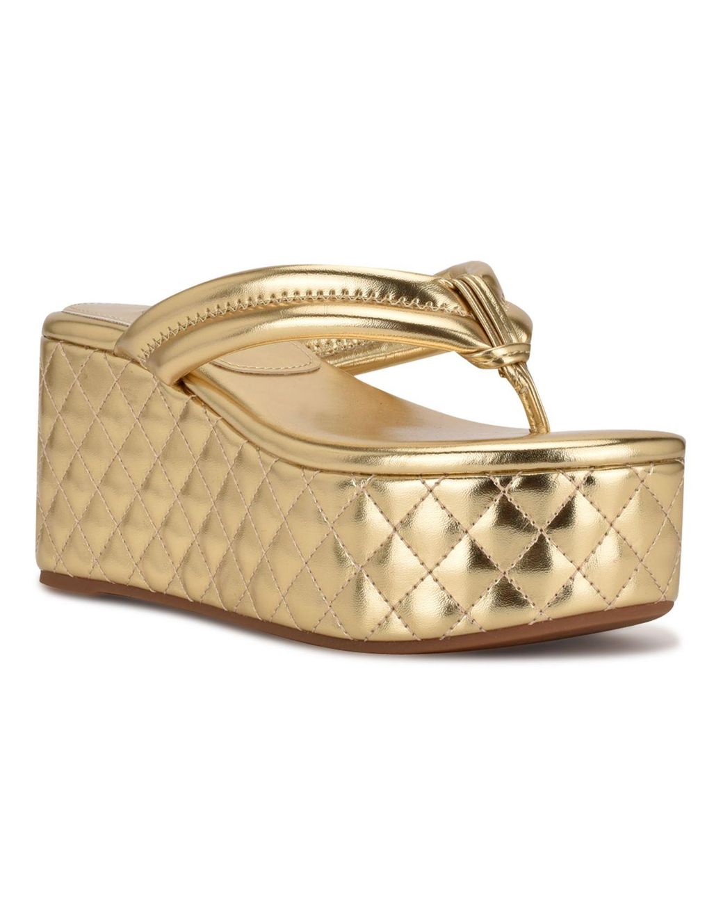 Nine West Newya Platform Wedge Thong Sandals In Metallic Lyst