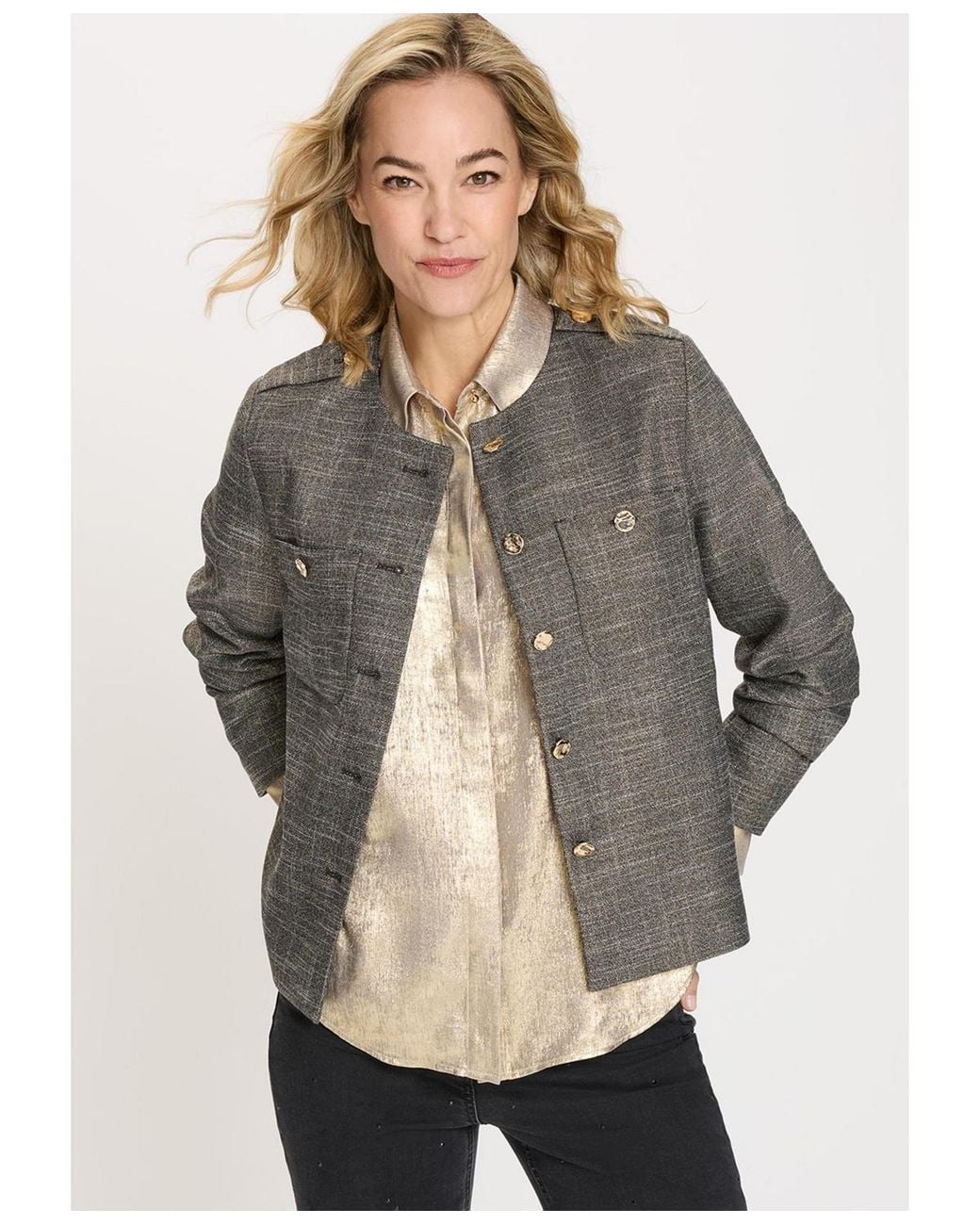 Olsen Collarless Sparkle Jacket in Gray | Lyst