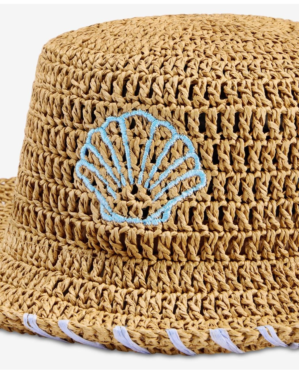 On 34th Icon Embroidered Crochet Straw Bucket Hat in Natural | Lyst