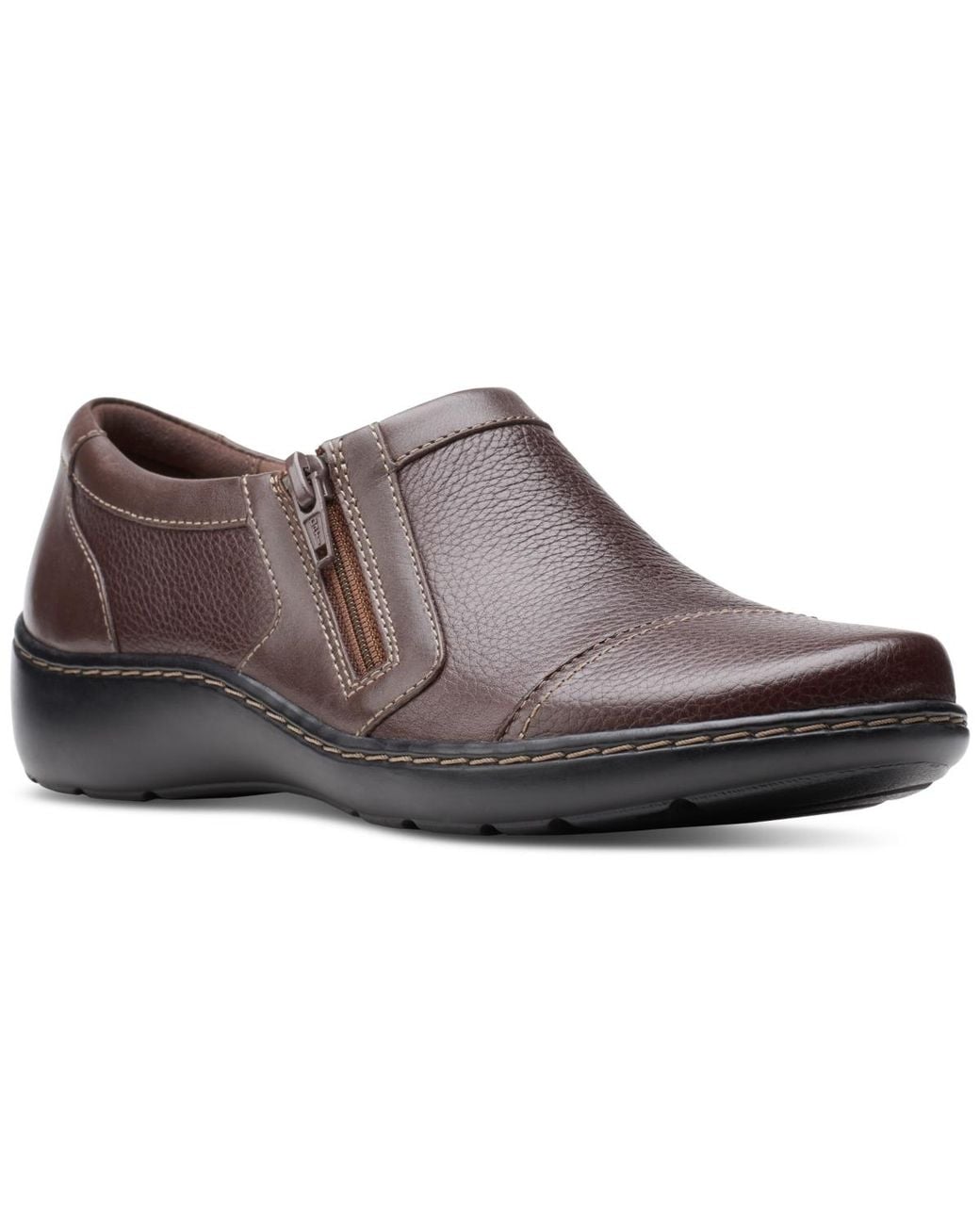 Clarks Cora Giny Cushioned Zip Loafer Flats in Brown | Lyst