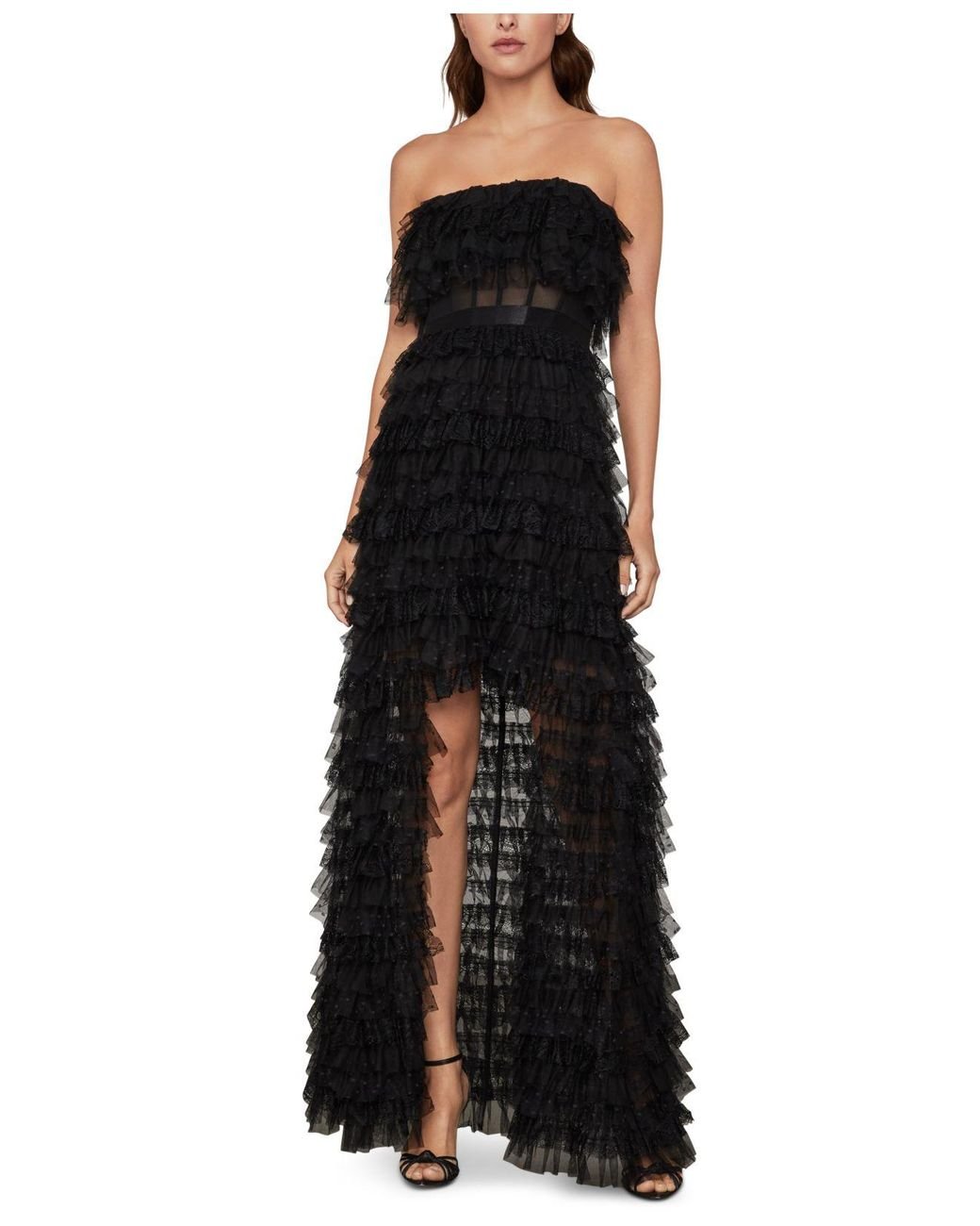 Bcbgmaxazria Strapless Ruffled Tulle Gown In Black Lyst