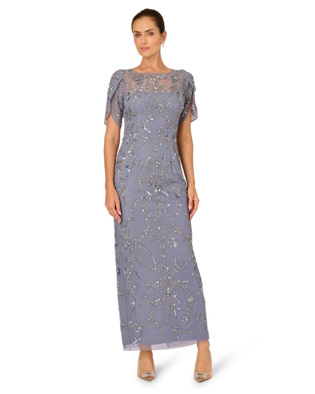 Adrianna Papell Beaded Petal Ball Gown in Purple | Lyst