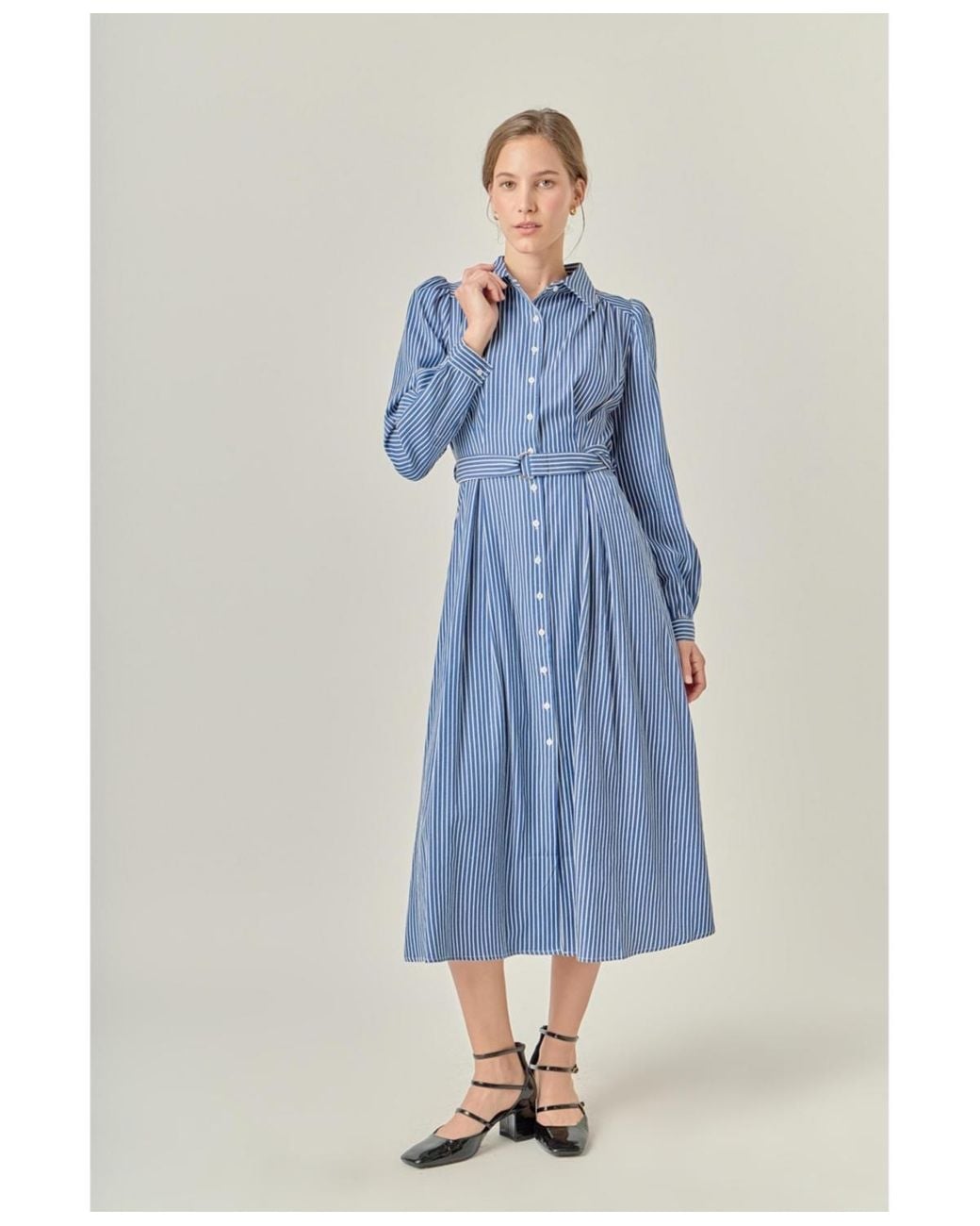 English Factory Striped Shirt Midi Dress in Blue | Lyst
