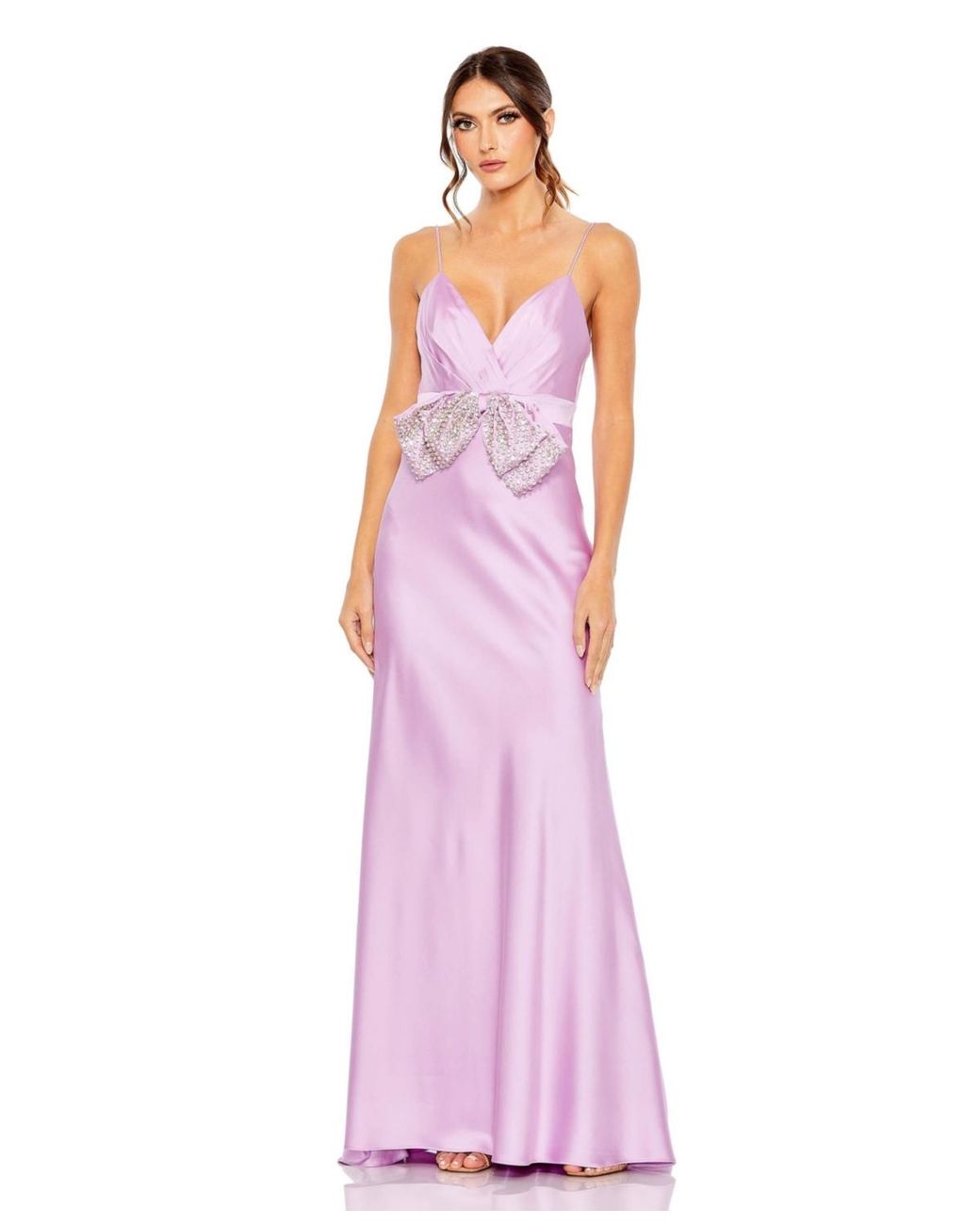 Mac Duggal Rhinestone Bow Cami Draped Trumpet Gown in Purple | Lyst