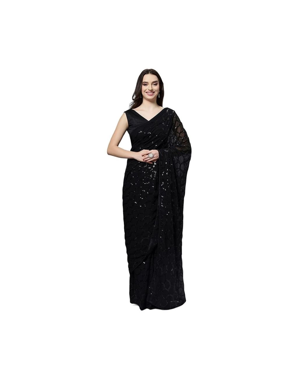 One Minute Saree Petite Anna Faux Georgette Sequins Ready To Wear Sari ...