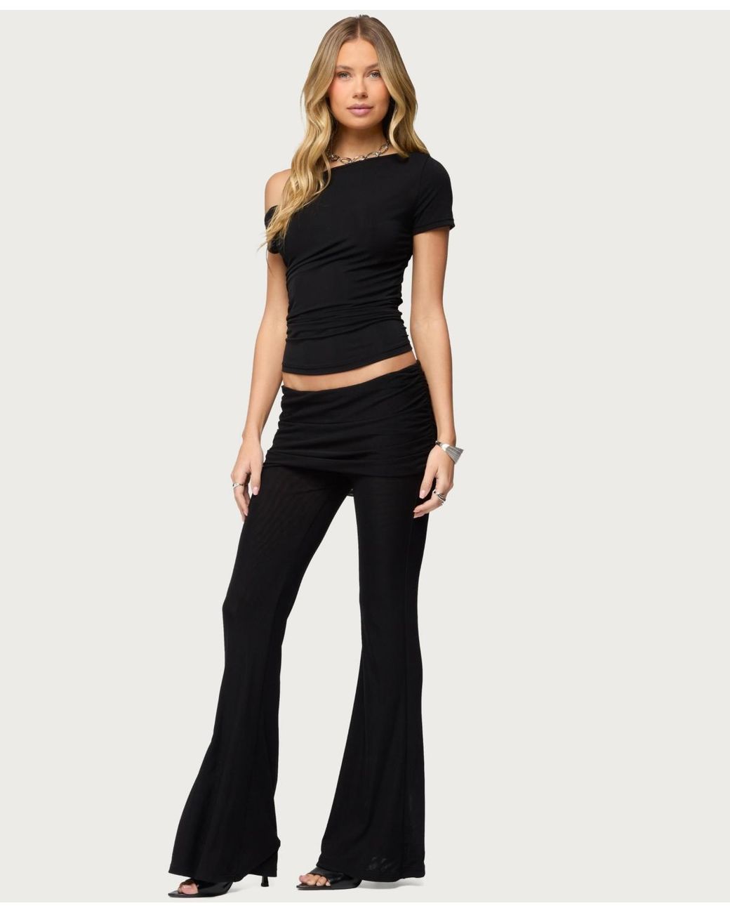 Edikted Halli Foldover Mini Skirt Pants in Black | Lyst