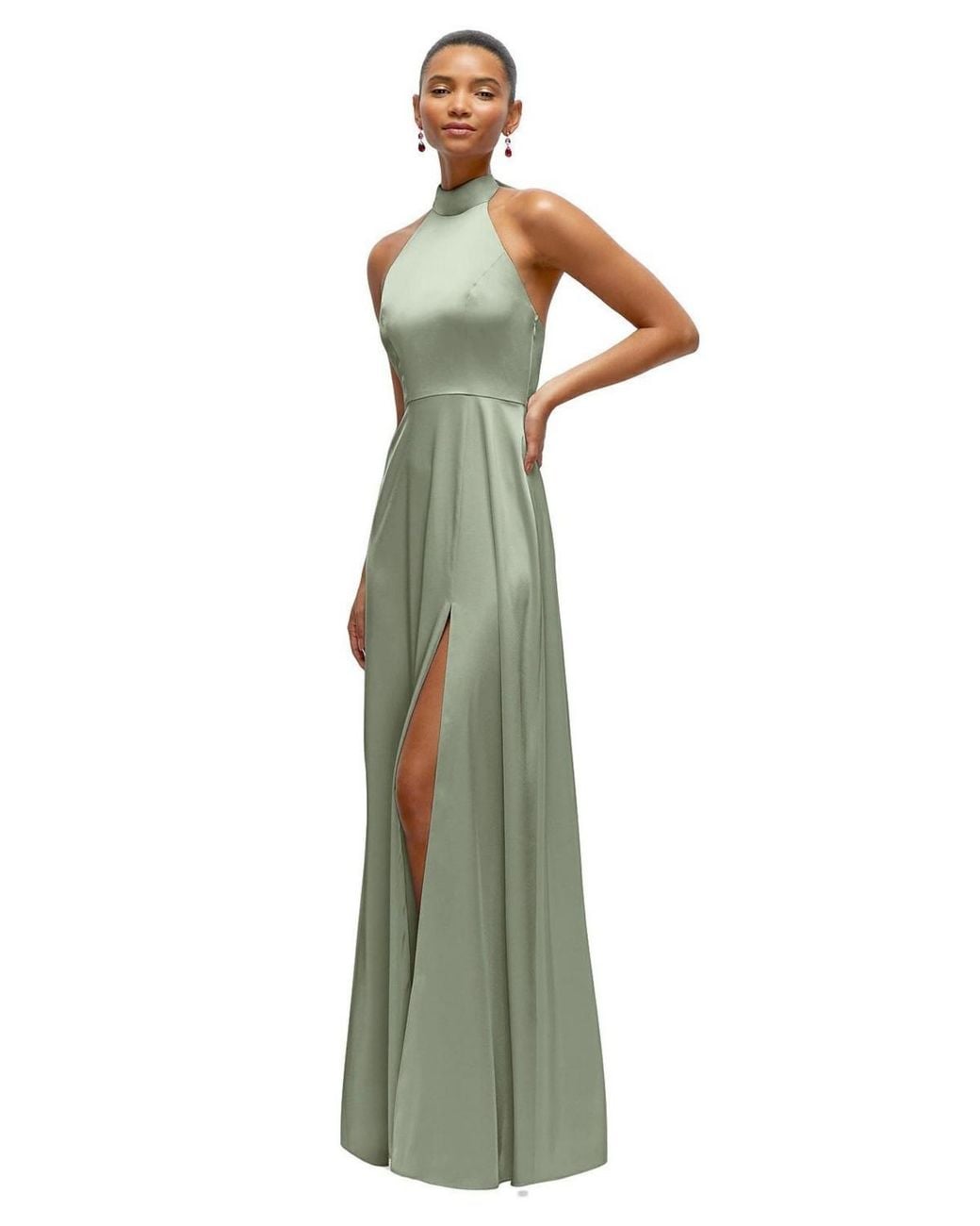 After Six Band Collar Halter Open Back Fluid Satin Maxi Dress in Green ...