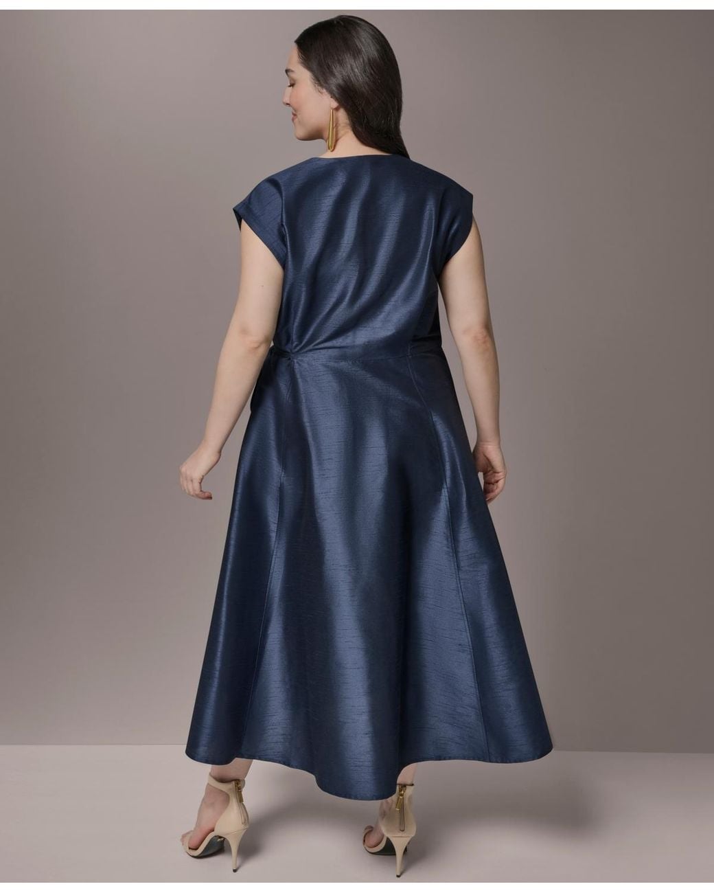 Donna Karan Plus Size Shantung Fit And Flare V-neck Wrap Dress in Blue ...