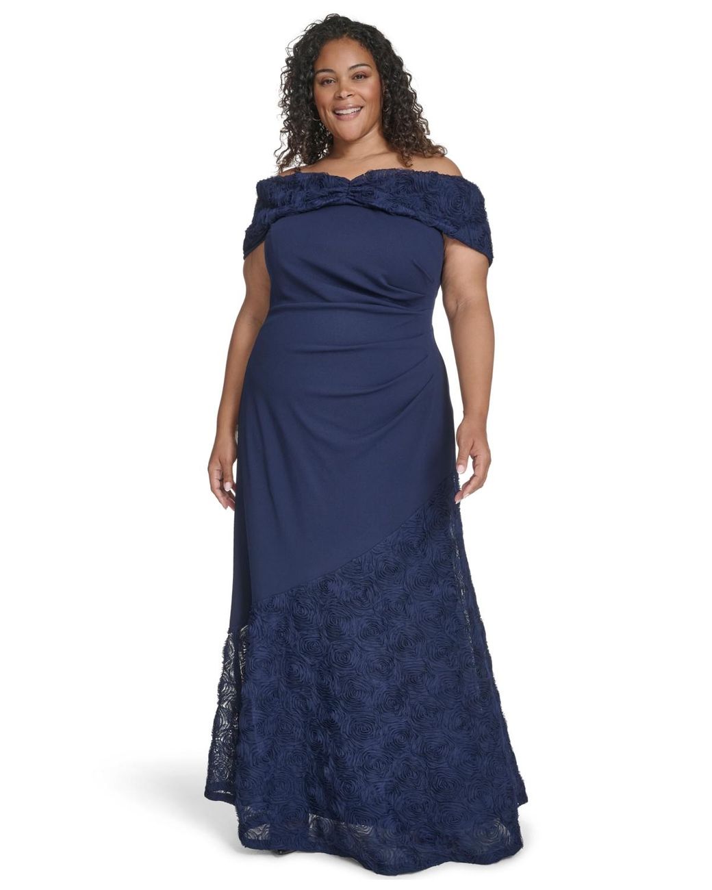 Eliza J Plus Size Off-the Shoulder Mermaid Gown in Blue | Lyst