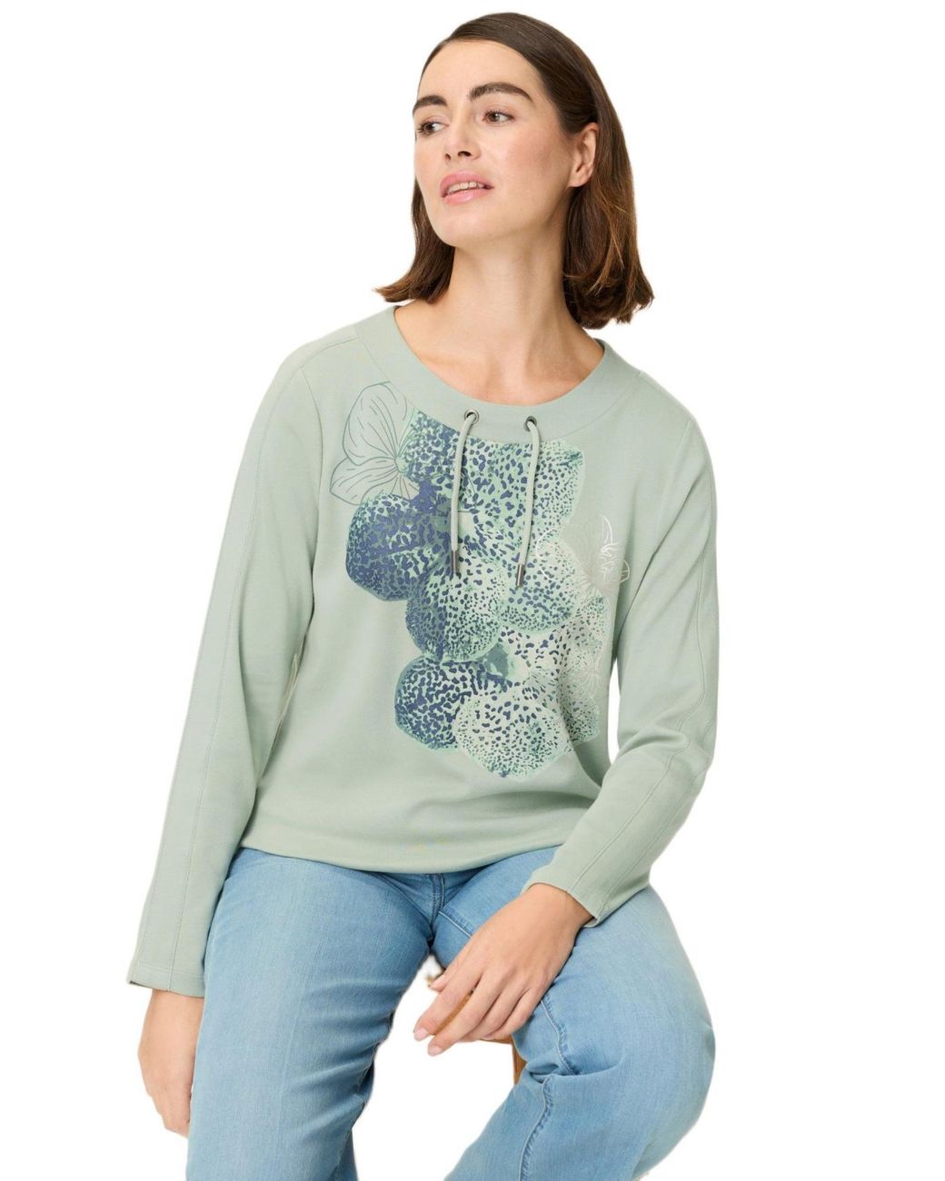 Olsen Placement Print Jersey Top in Blue | Lyst