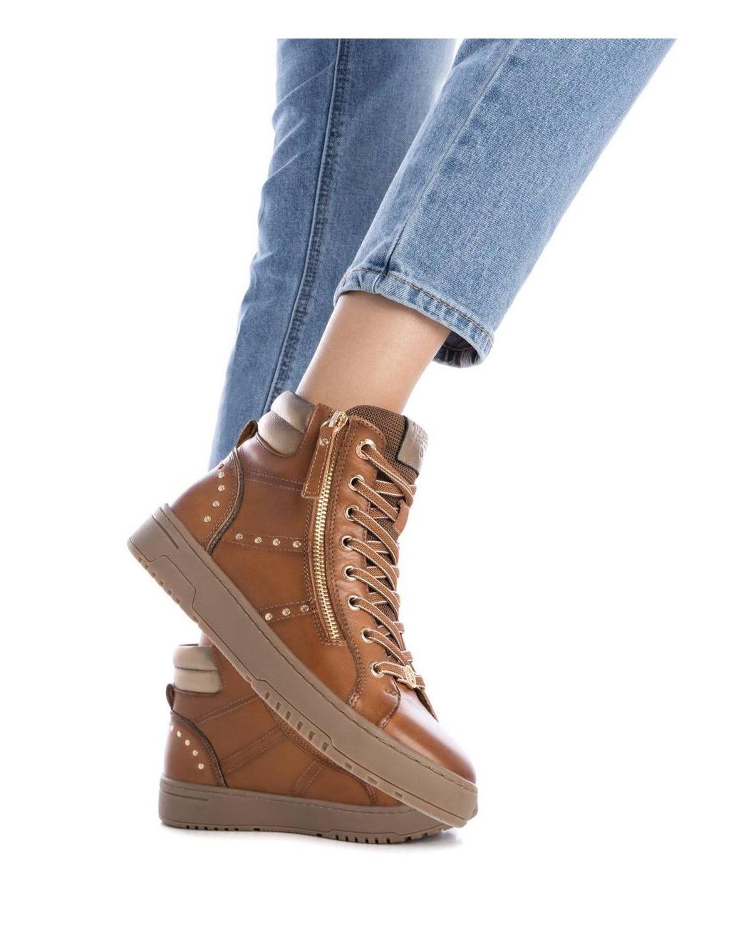 Xti Carmela Collection Leather Sneaker Booties By in Brown | Lyst