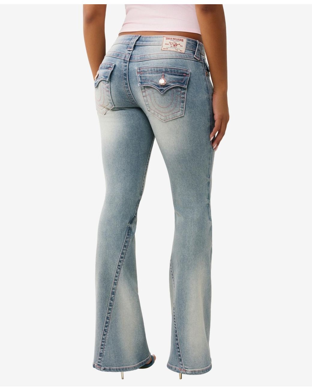 TRUE RELIGION Joey Low Rise Flare Flap Jeans in Blue | Lyst