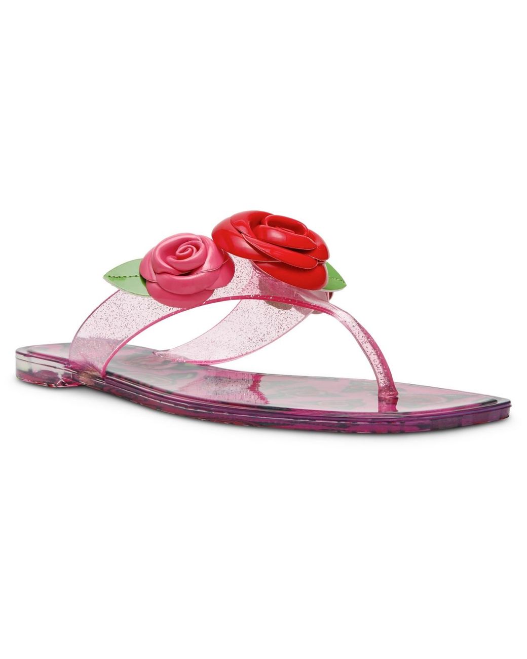 Betsey Johnson Trenten Rose Jelly Square Toe Thong Sandals in Pink | Lyst