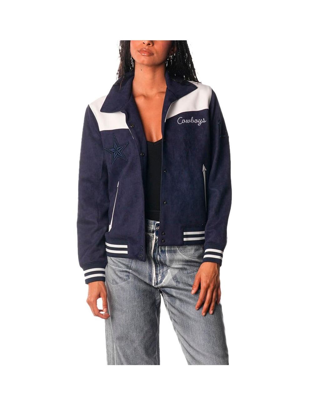 The Wild Collective Dallas Cowboys Suede Full-snap Bomber Jacket in ...
