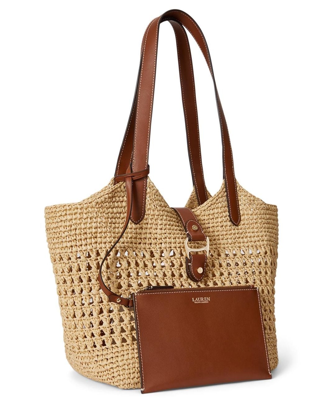 Ralph Lauren Tasha Large Woven Straw Tote Bag in Metallic | Lyst