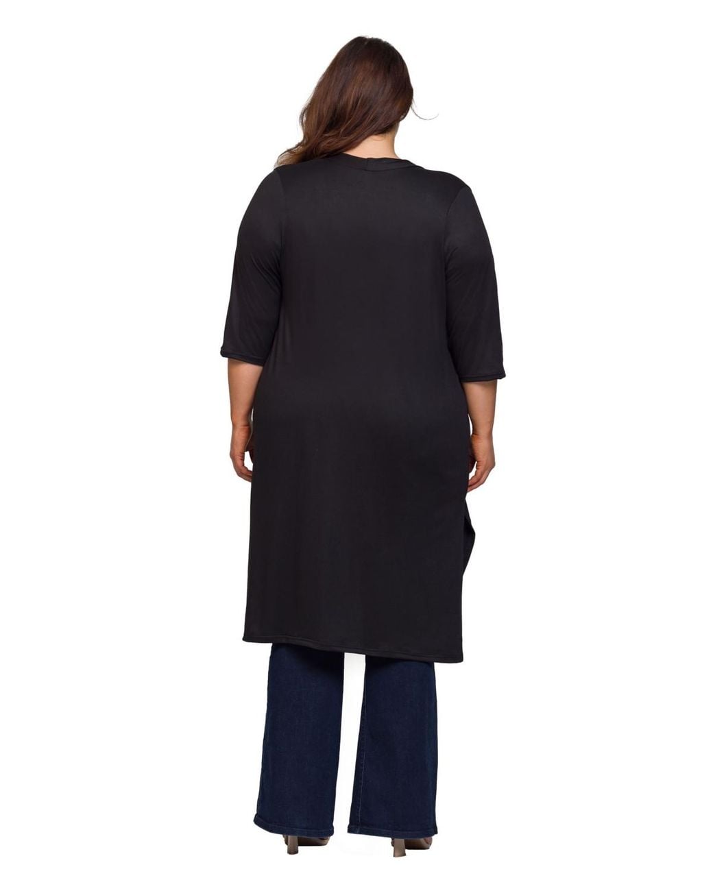 24seven Comfort Apparel Plus Size Knee Length Duster Cardigan Sweater ...