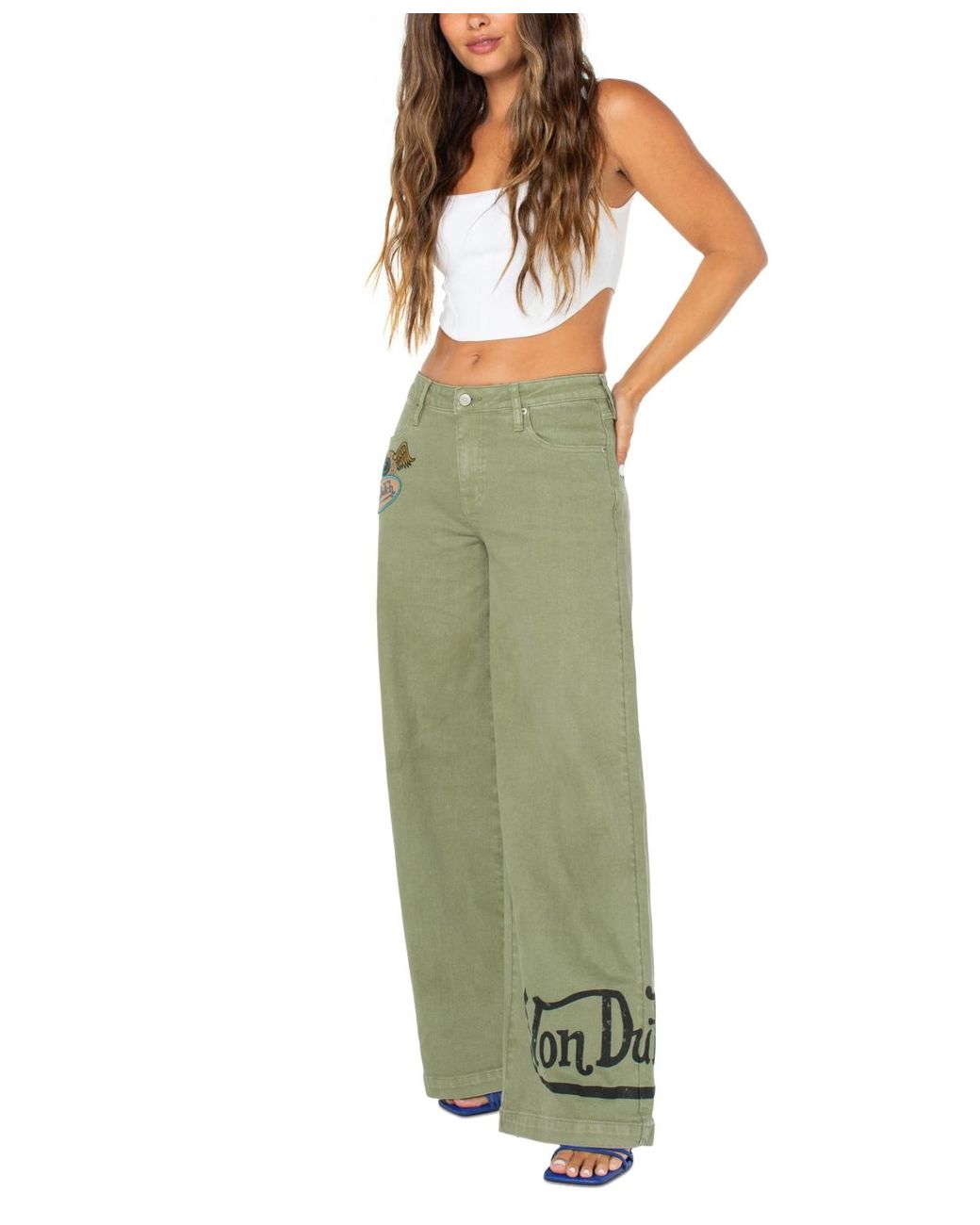 Von Dutch Logo Wide-leg Jeans in Green | Lyst