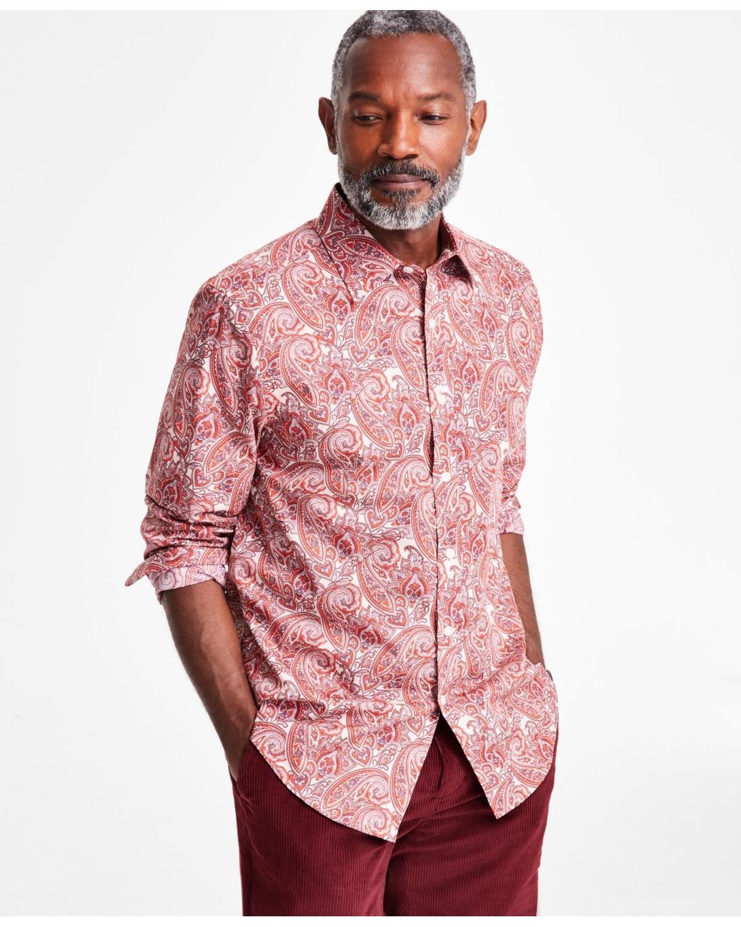 Club Room Cillian Long Sleeve Button-front Paisley Shirt in Pink for ...