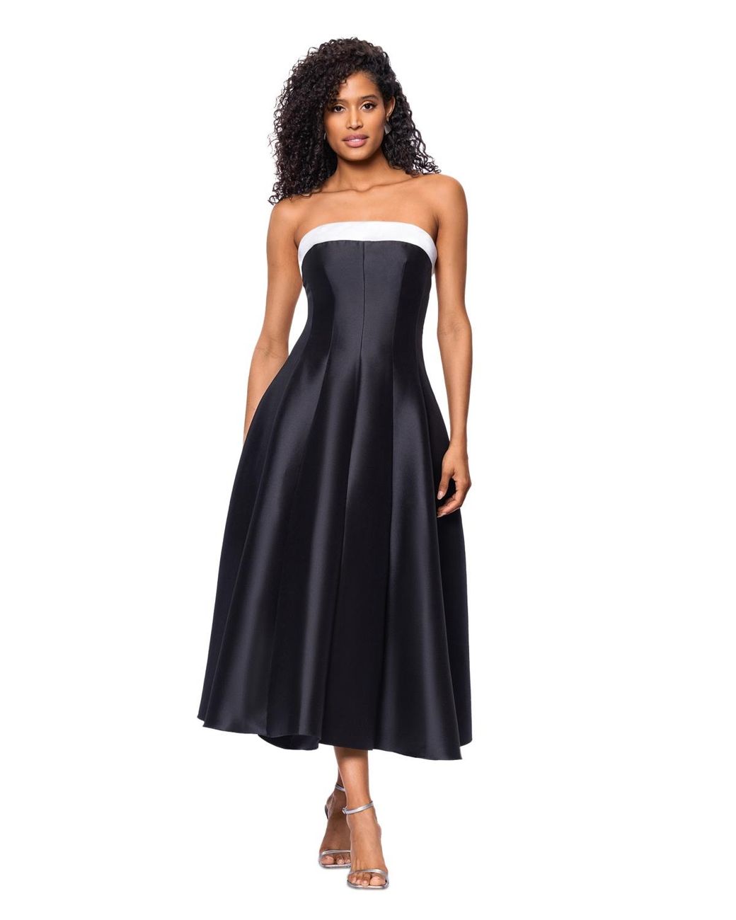 Betsy & Adam Strapless Satin Mikado Party Dress in Blue | Lyst