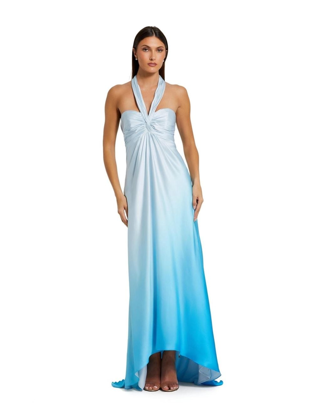 Mac Duggal Charmeuse Tie Halter Neck Ombre Gown in Blue | Lyst