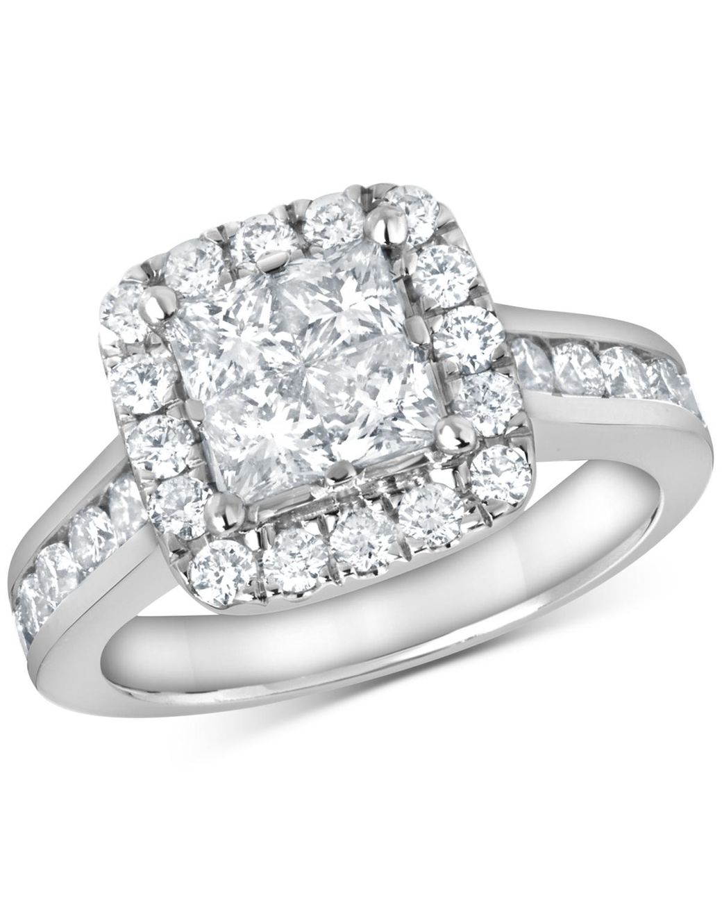 Macy's Diamond Princess Quad Cluster Halo Bridal Set (2-1/4 Ct. T.w. in ...