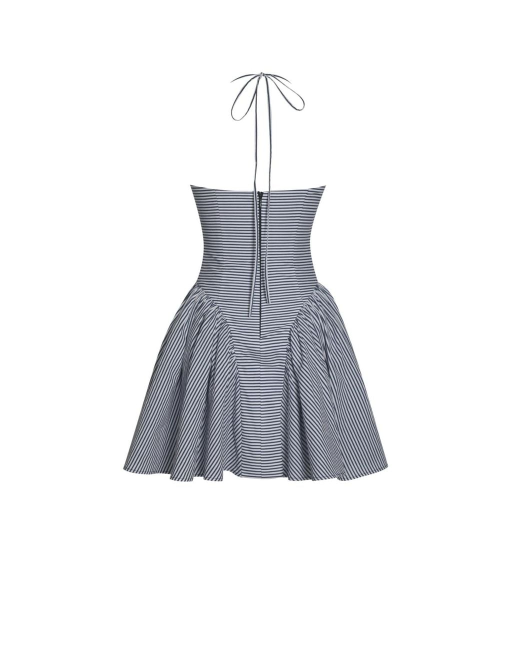 Miss Circle Melody Navy Blue Railroad Stripe Halter Drop Waist Mini ...