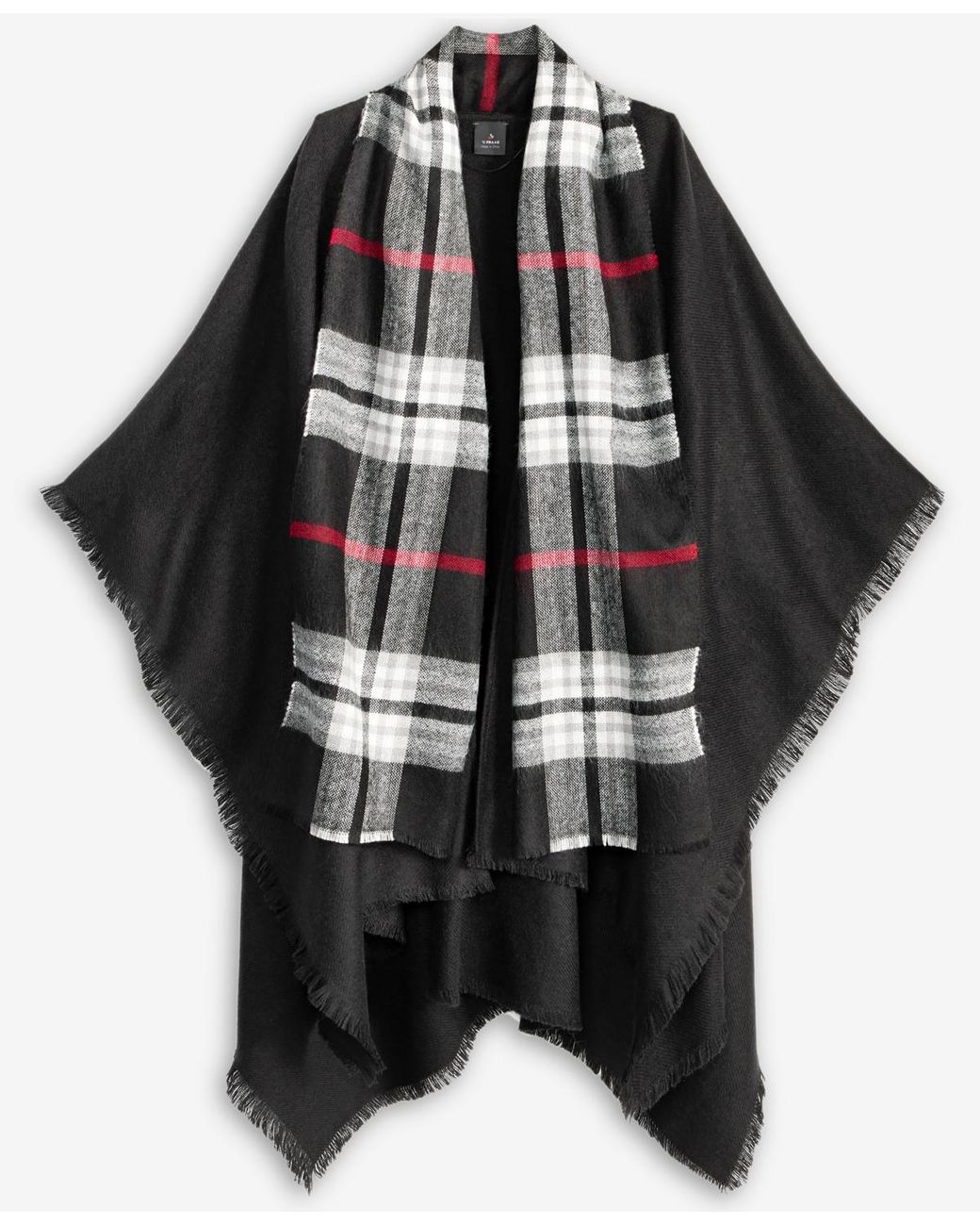 Fraas Solid Plaid Ruana Wrap in Black | Lyst