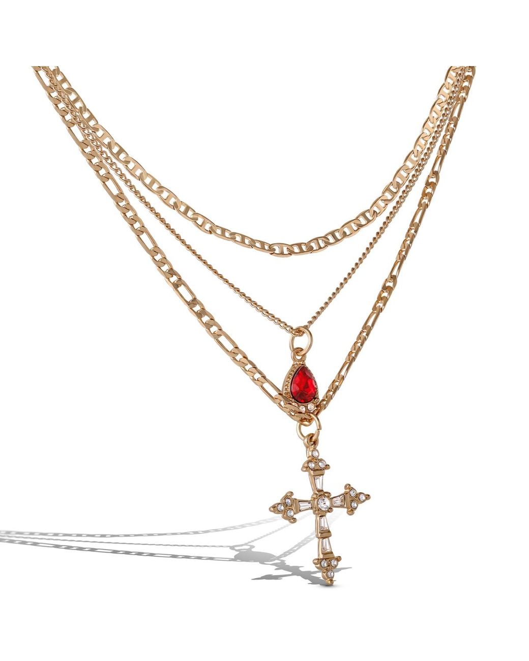 Jessica Simpson Layered Cross & Gem Necklace in White | Lyst