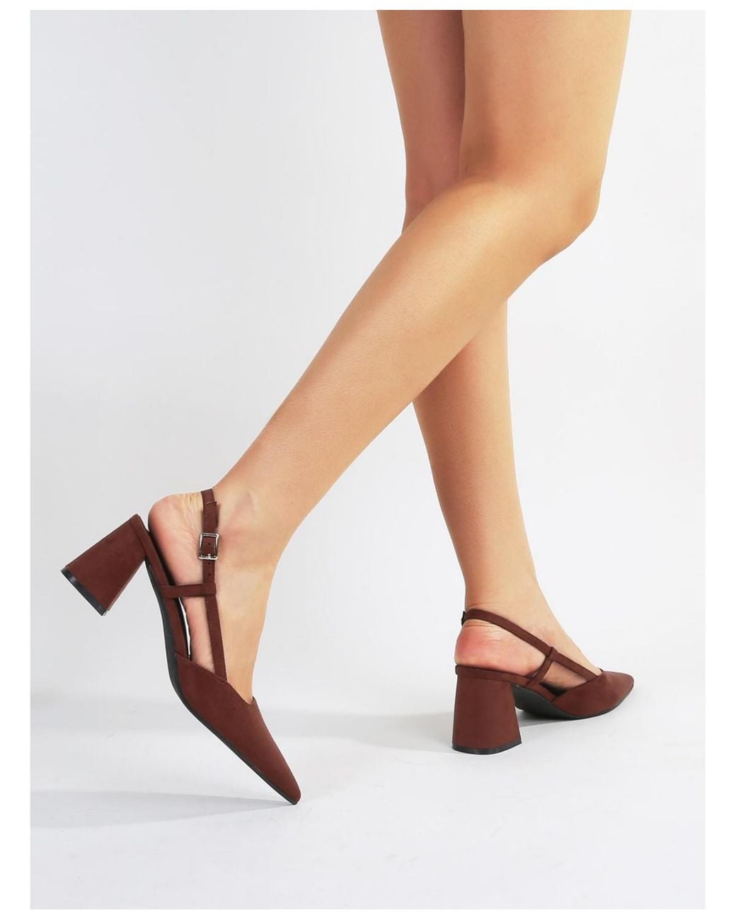 BERNESS Carrington Faux Suede Slingback Block Heel Pumps in Brown | Lyst