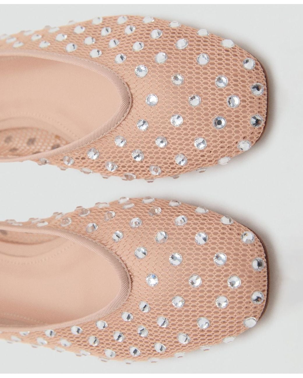 Mango Mesh Strass Ballerina Flats in Pink | Lyst
