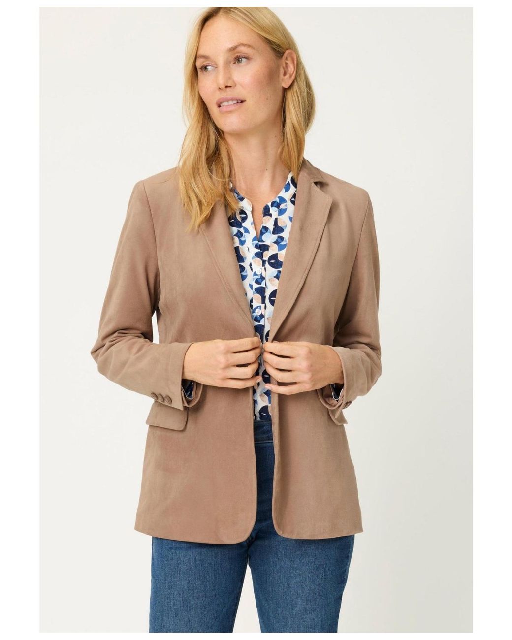 Olsen Faux Suede Blazer in Natural | Lyst