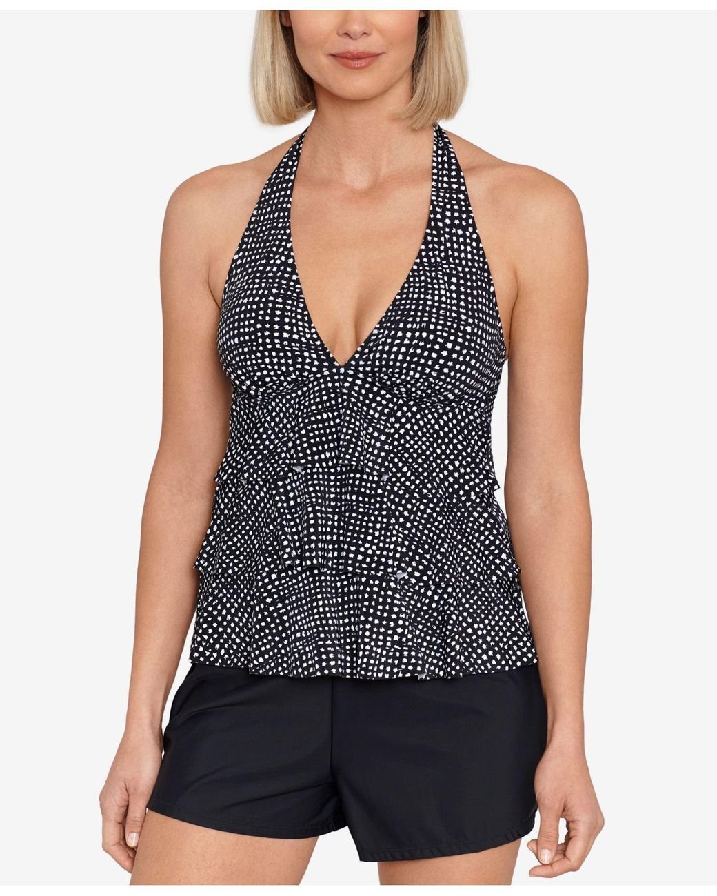 Swim Solutions Halter Triple Tier Tankini Top And Swim Shorts Created