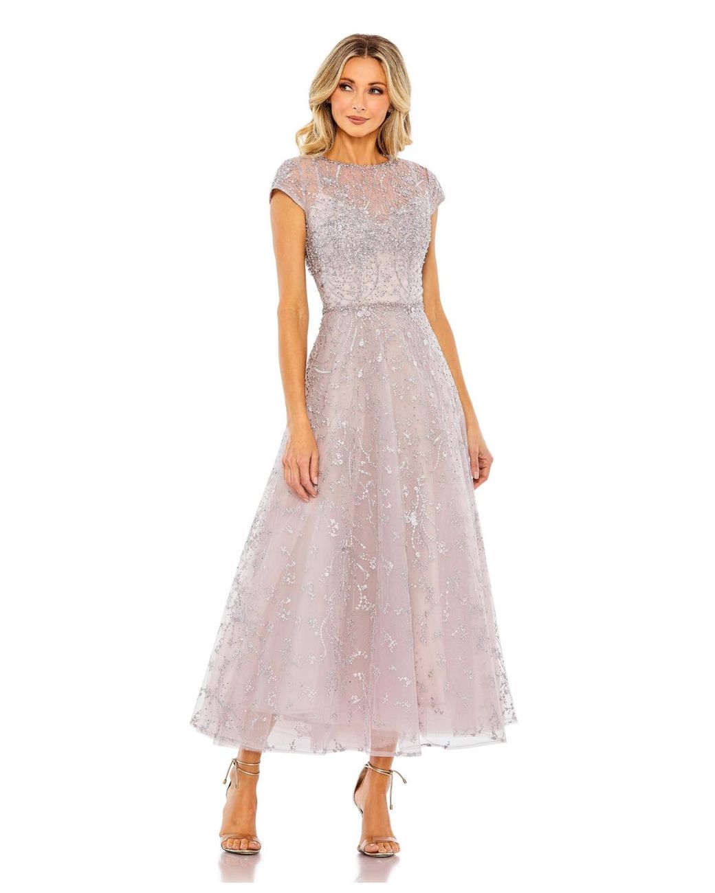 Mac Duggal Embellished High Neck Cap Sleeve A Line Dress in Pink | Lyst