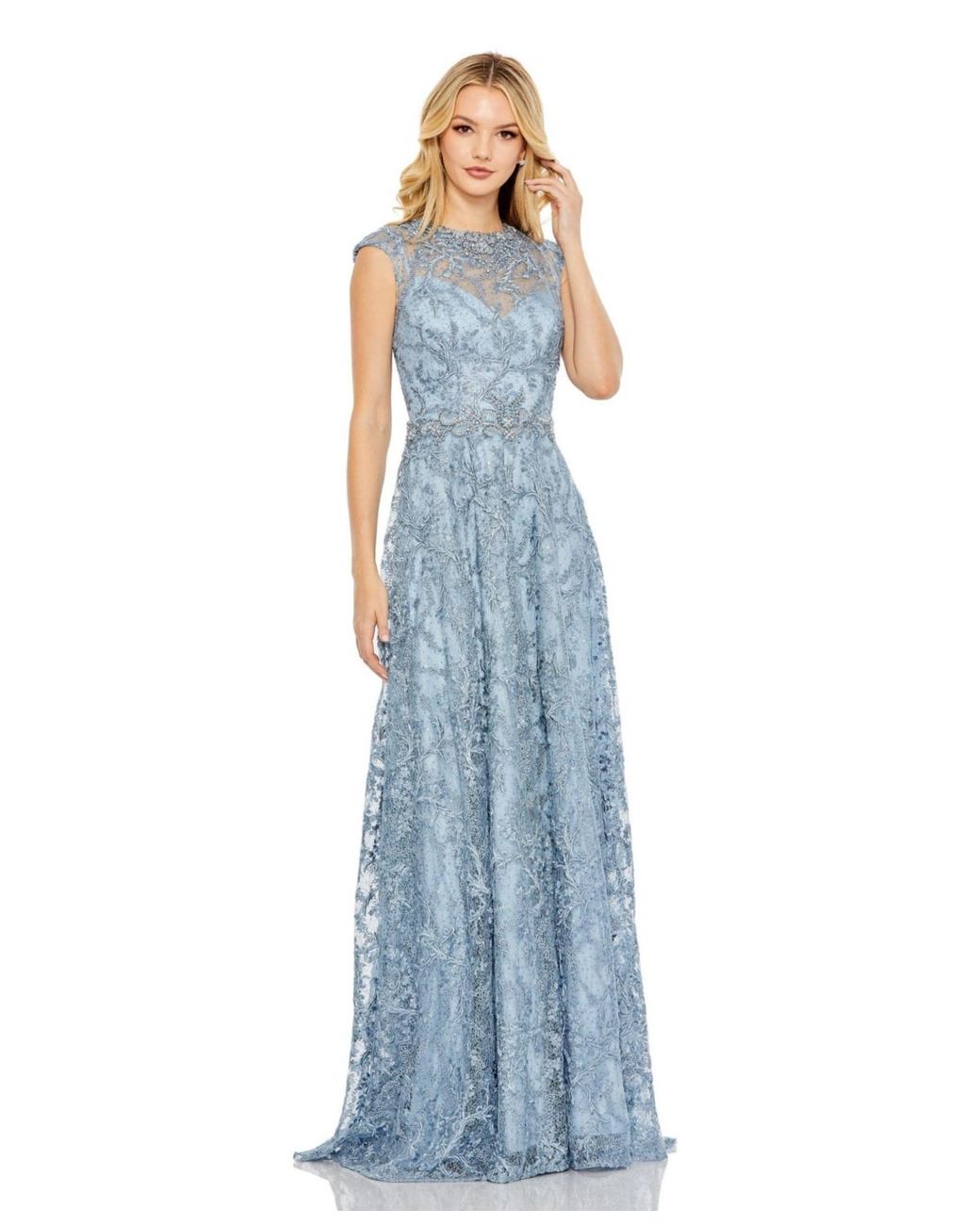 Mac Duggal Tiered Floral Print Cut-out Chiffon Gown in Blue | Lyst